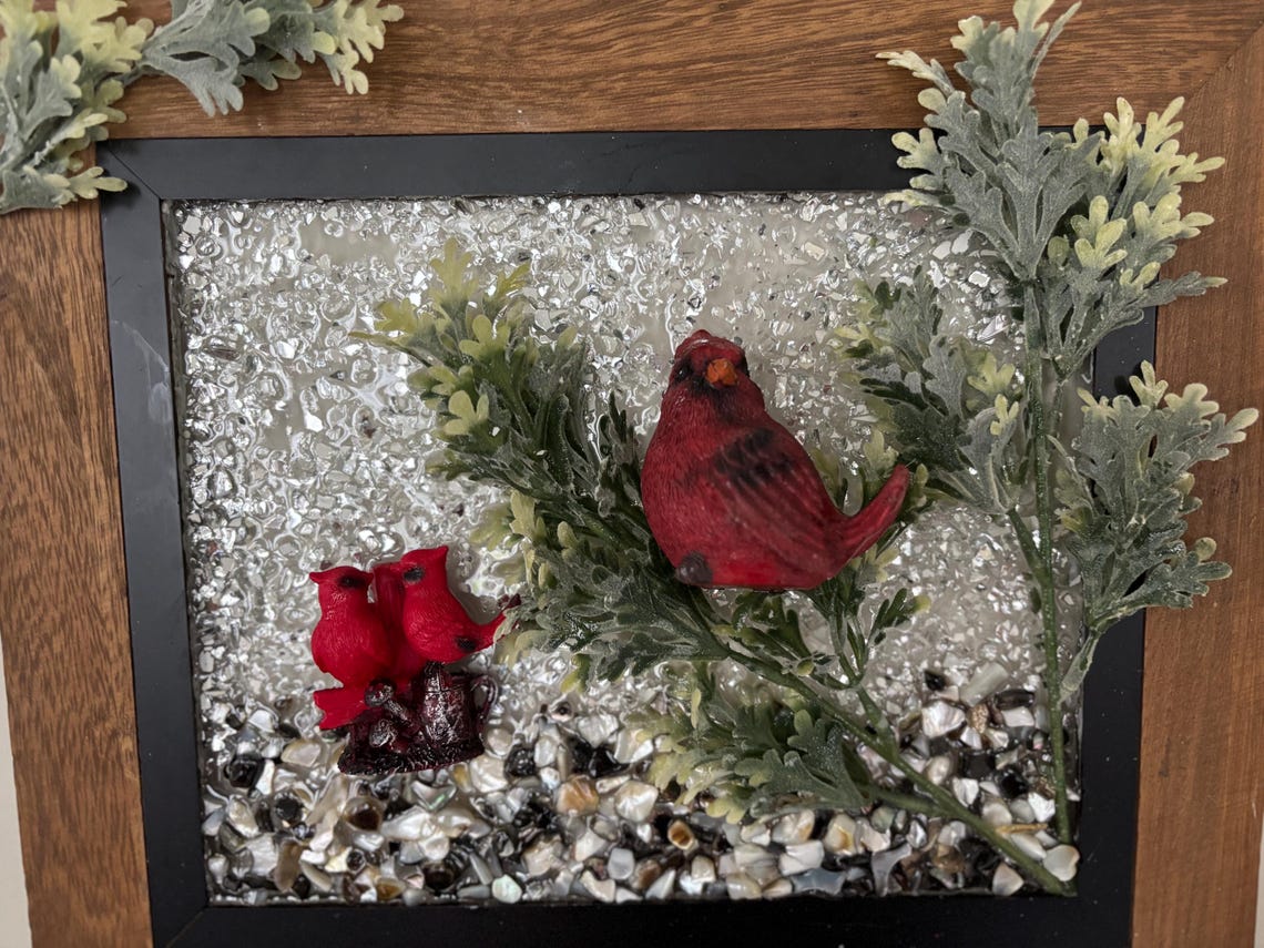Red Cardinal Wall Art: Crushed Glass and Mother of Pearl Epoxy Resin ...