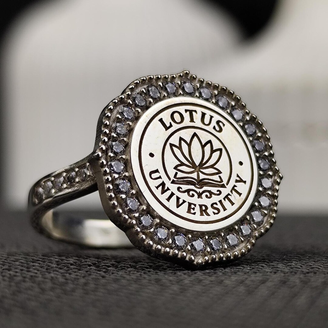 Women's Sterling Silver University Ring With White Gemstone Elegant ...
