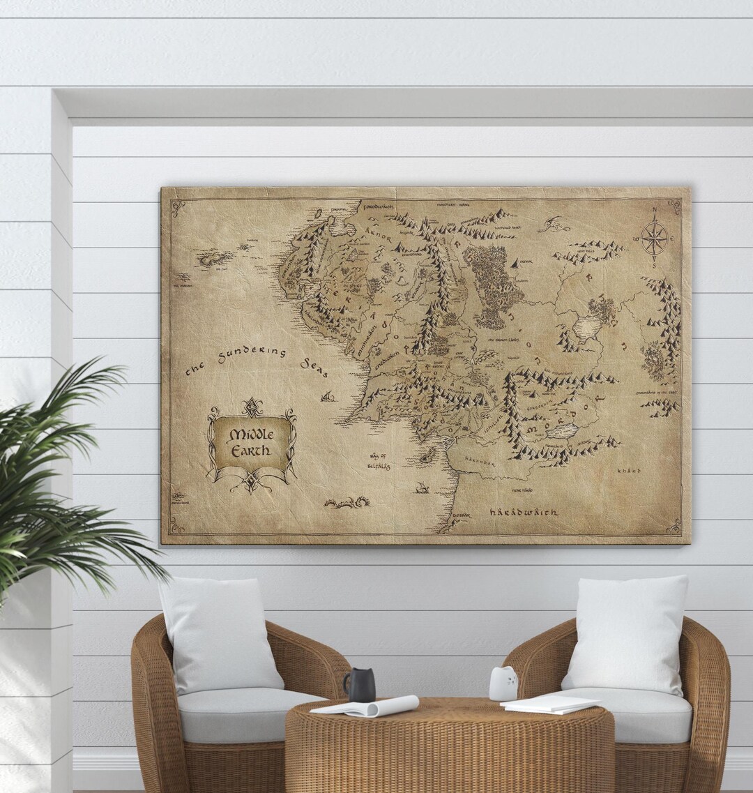 Middle Earth Map Canvas, Lord of the Rings Wall Art, Vintage Fantasy ...