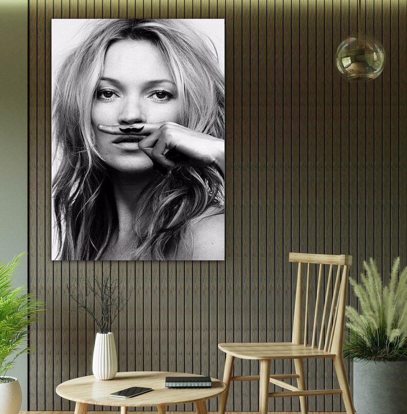 Kate Moss Wall Art, Black and White Portrait Canvas, Modern Pop Art ...