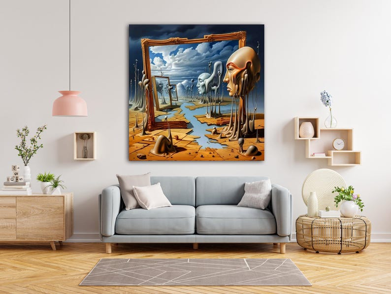 Surreal Melting Face Wall Art, Dali Inspired Dreamscape Canvas, Trippy ...