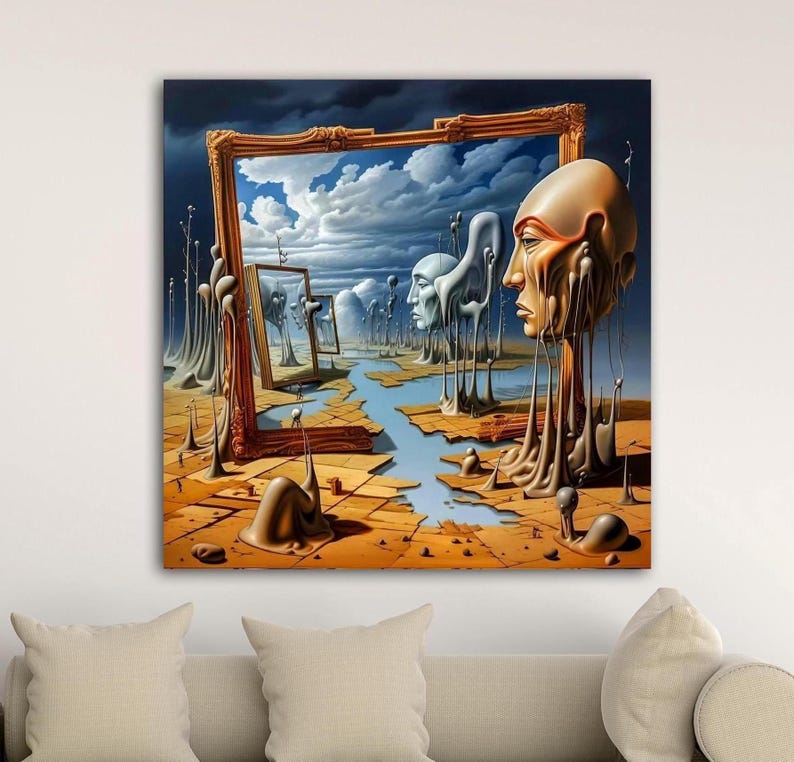 Surreal Melting Face Wall Art, Dali Inspired Dreamscape Canvas, Trippy ...