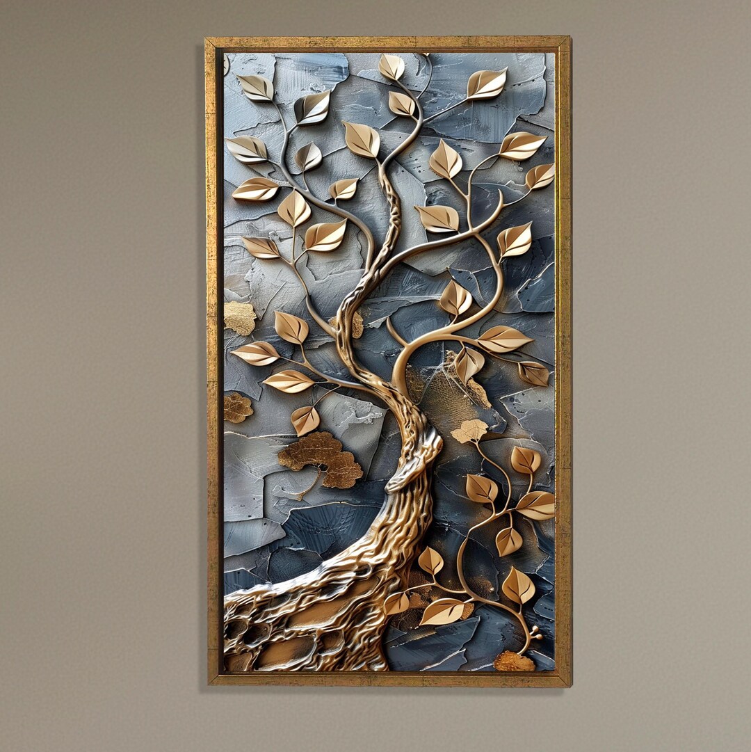 Golden Tree of Life Canvas Art, 3D Textured Abstract Wall Decor in Gold ...