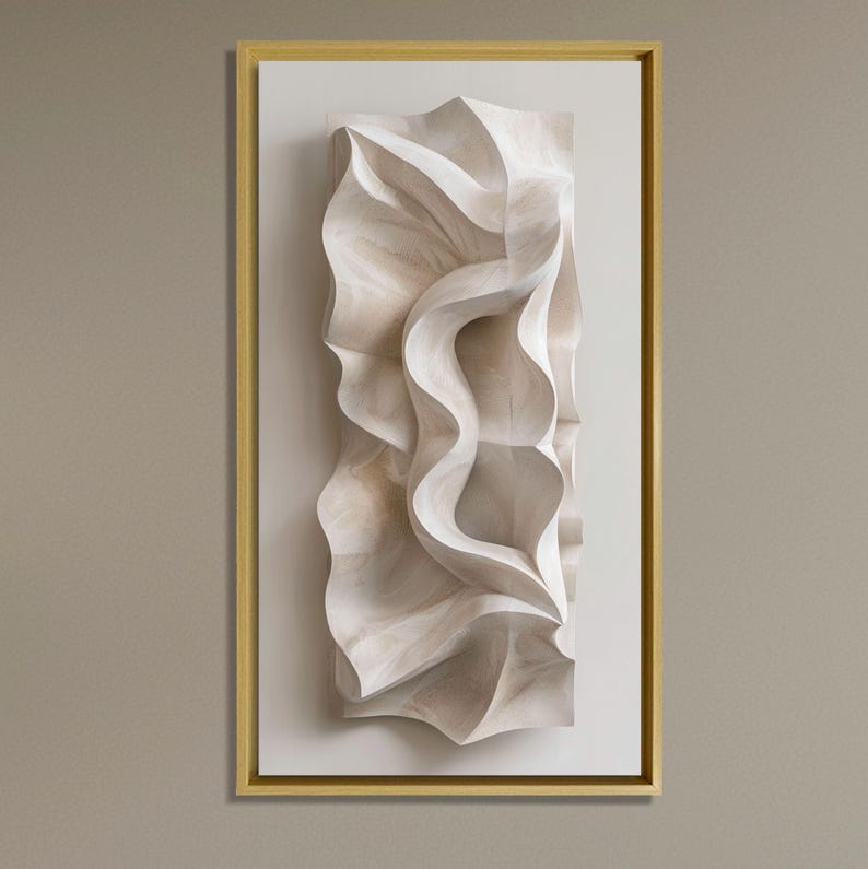 3D Abstract White Canvas Art, Modern Sculptural Wall Decor With Flowing ...