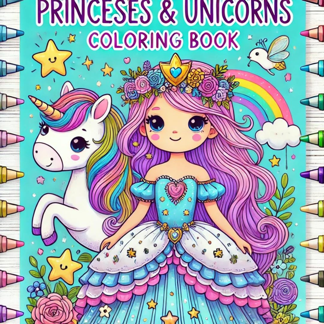 Princesses & Unicorns Coloring Book | 18 Pages - Etsy