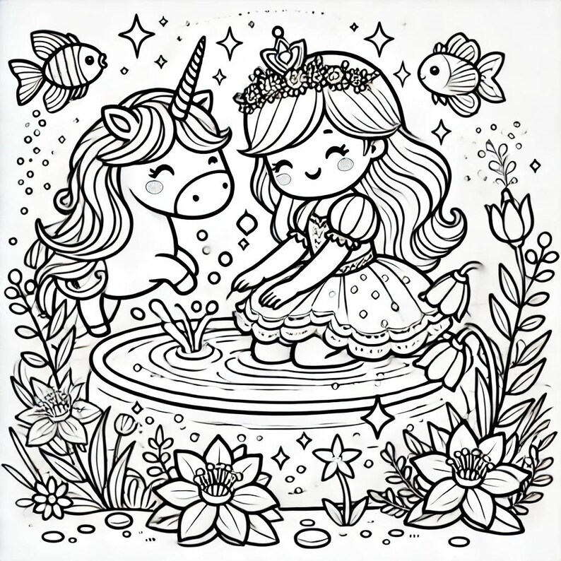 Princesses & Unicorns Coloring Book | 18 Pages - Etsy