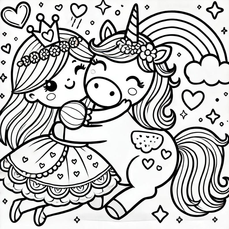 Princesses & Unicorns Coloring Book | 18 Pages - Etsy