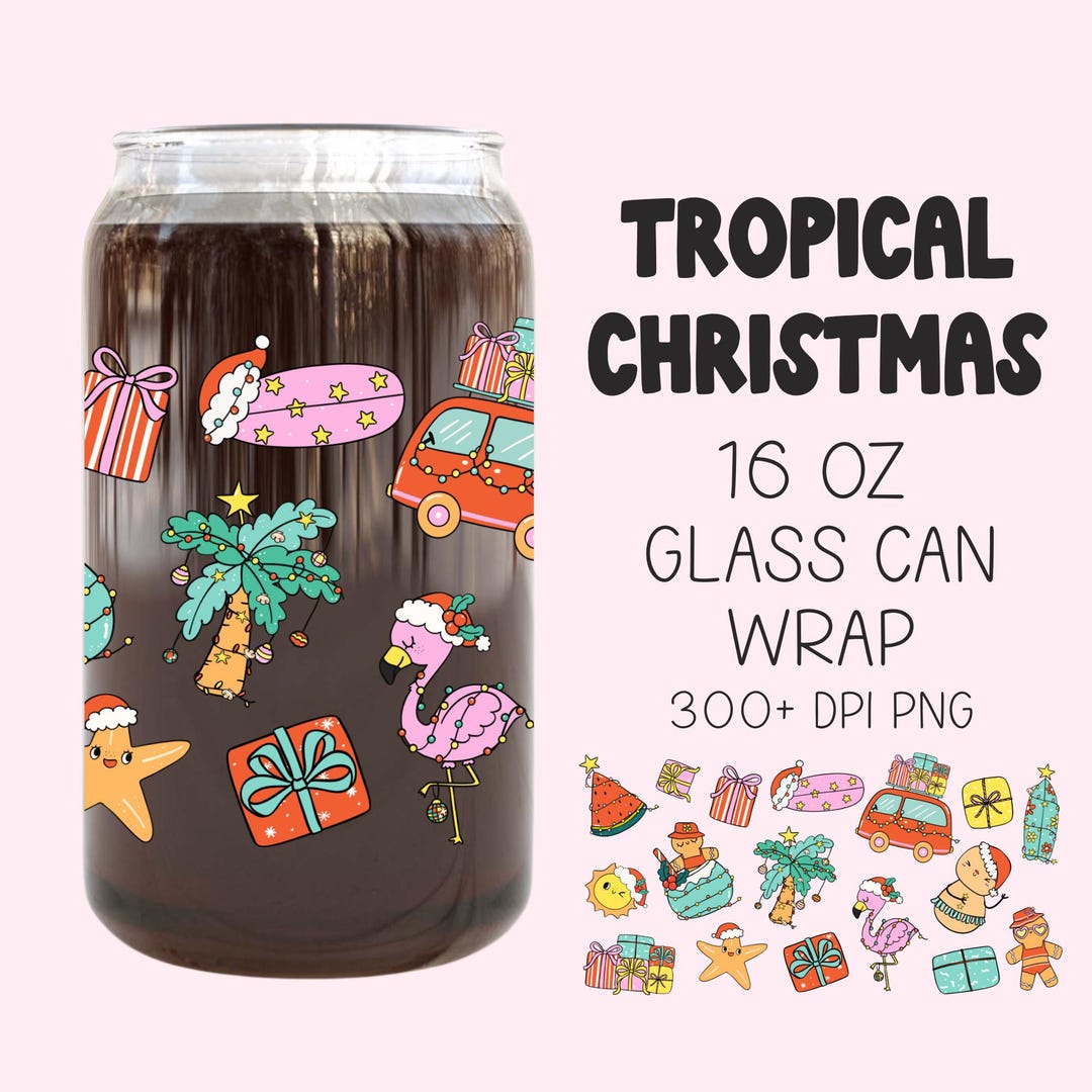 Tropical Christmas Holiday Clutter | Seasonal 16 Oz Glass Libbey Can ...