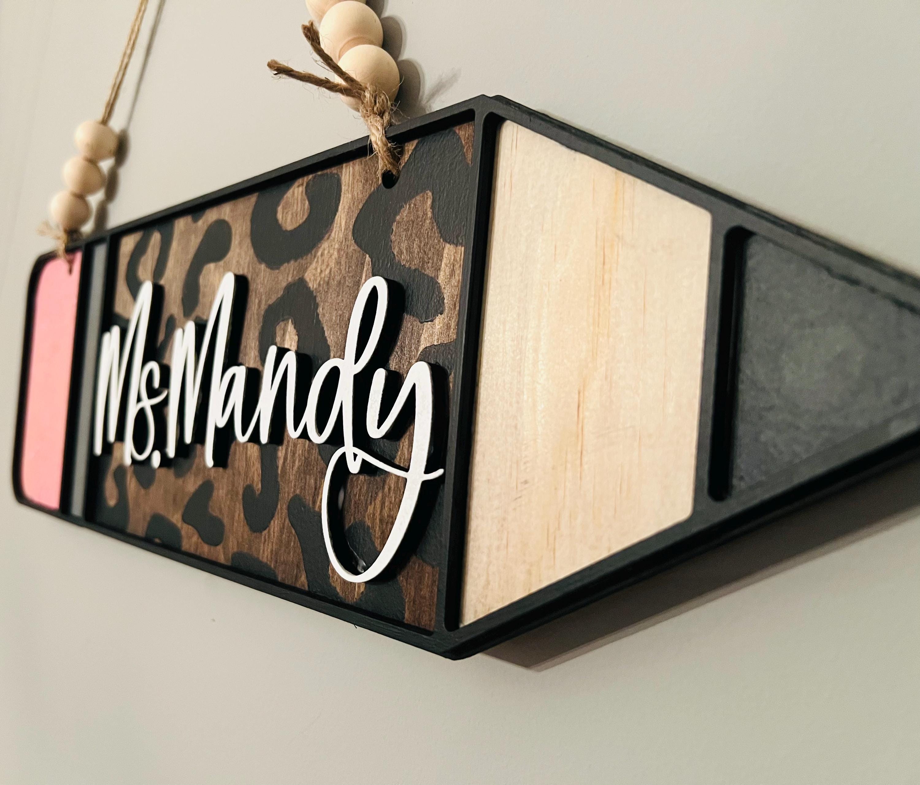 Personalized Teacher Pencil Sign: Cheetah Print or Rainbow Classroom ...