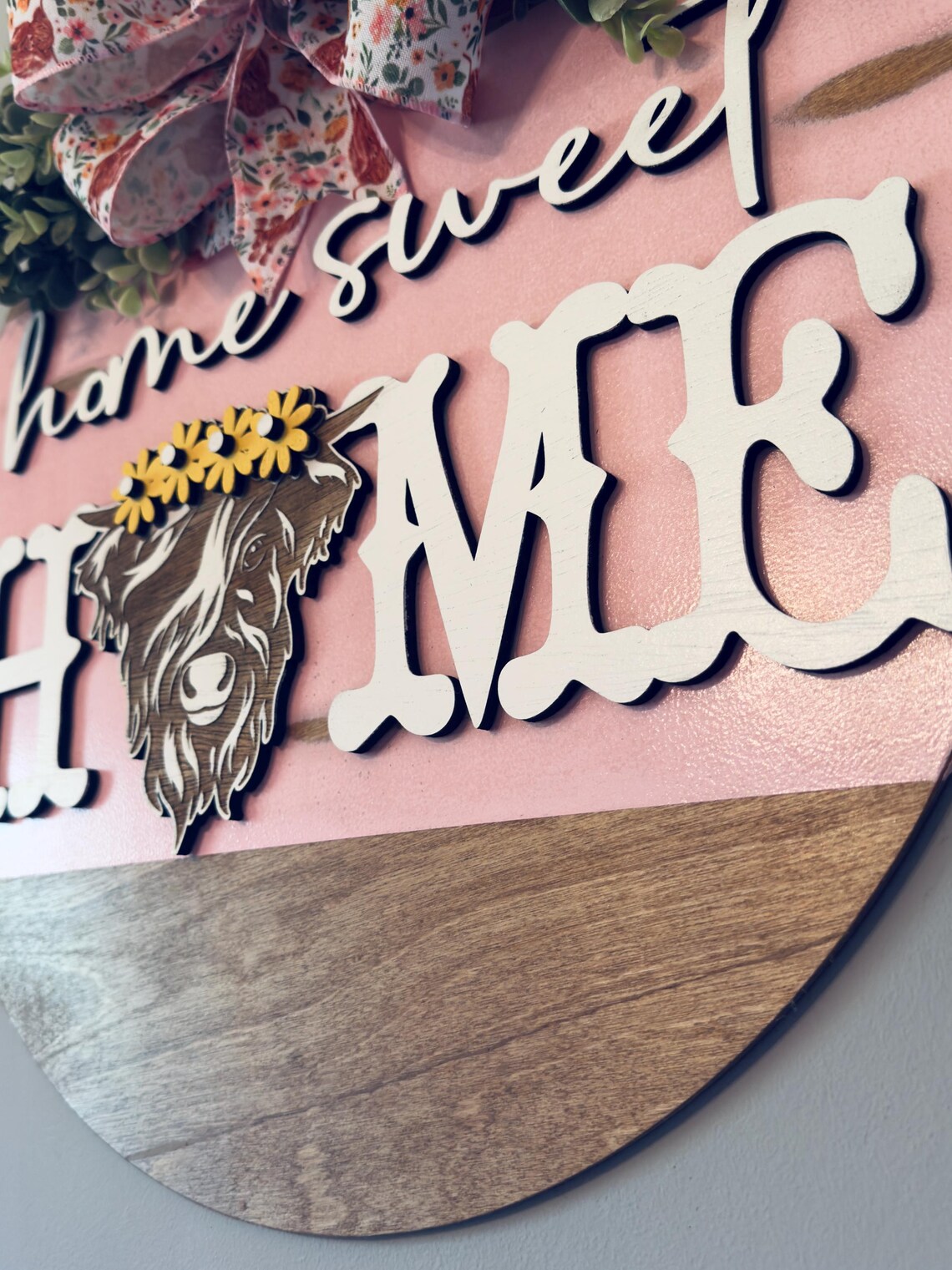 Home Sweet Home Highland Cow Door Hanger | Farmhouse Decor | Rustic ...