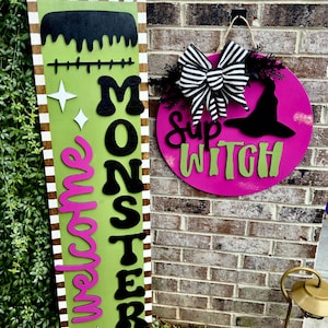Hand-painted Halloween Door Hanger Set: Sup Witch & Welcome Monsters - Etsy