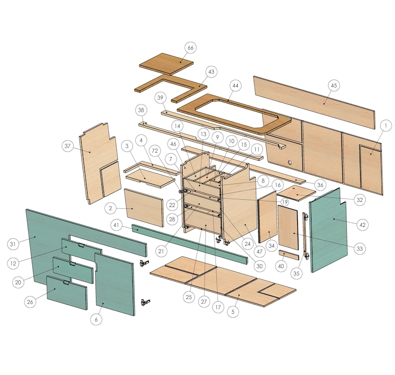 CNC Camper Kitchen Plans – DIY Plywood Van Life Kitchen Unit – Compact Kitchen Unit for Medium ...