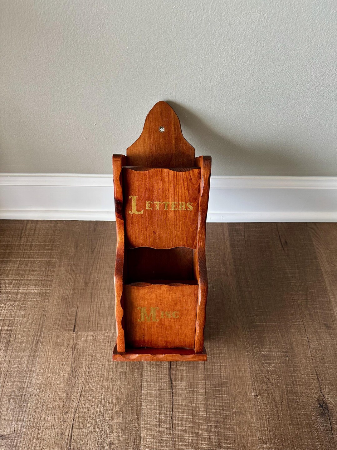 Mail Sorter Wall Mounted Wooden Letter Holder MCM Wall Decor Brown and ...