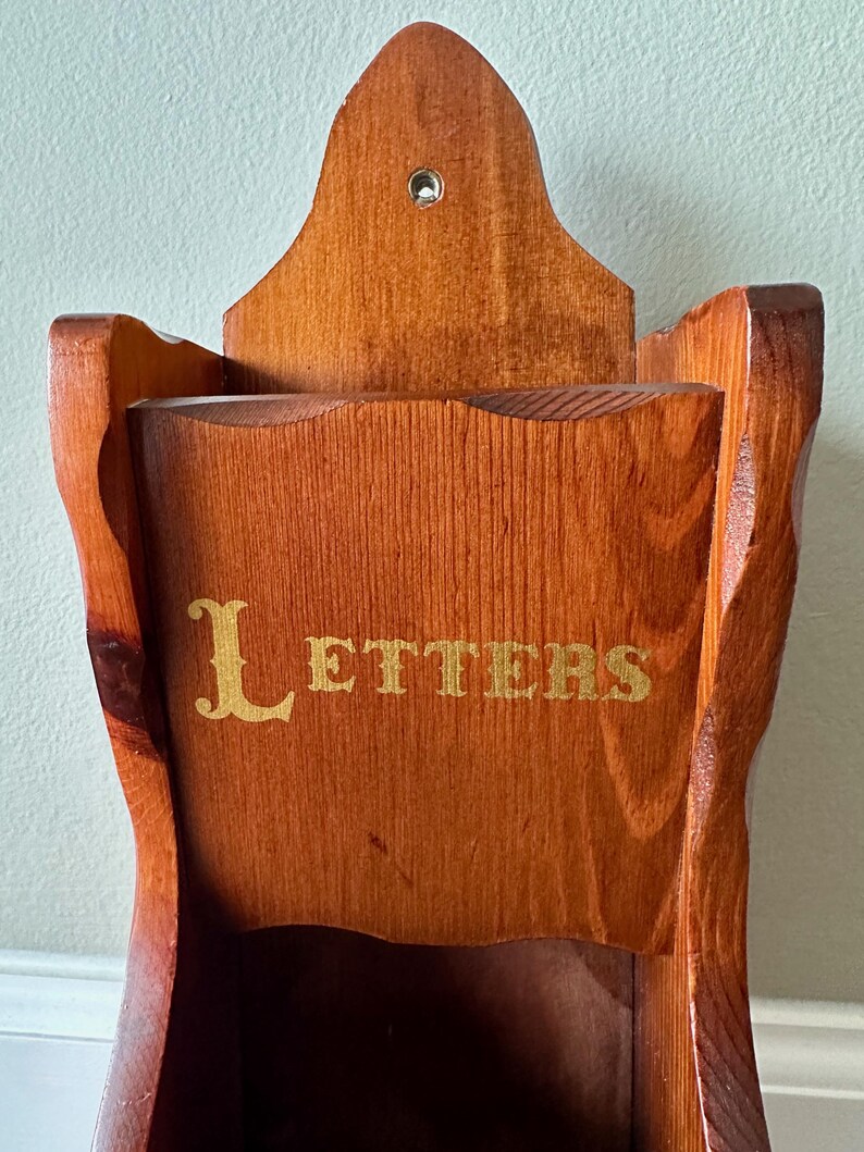 Mail Sorter Wall Mounted Wooden Letter Holder MCM Wall Decor Brown and ...