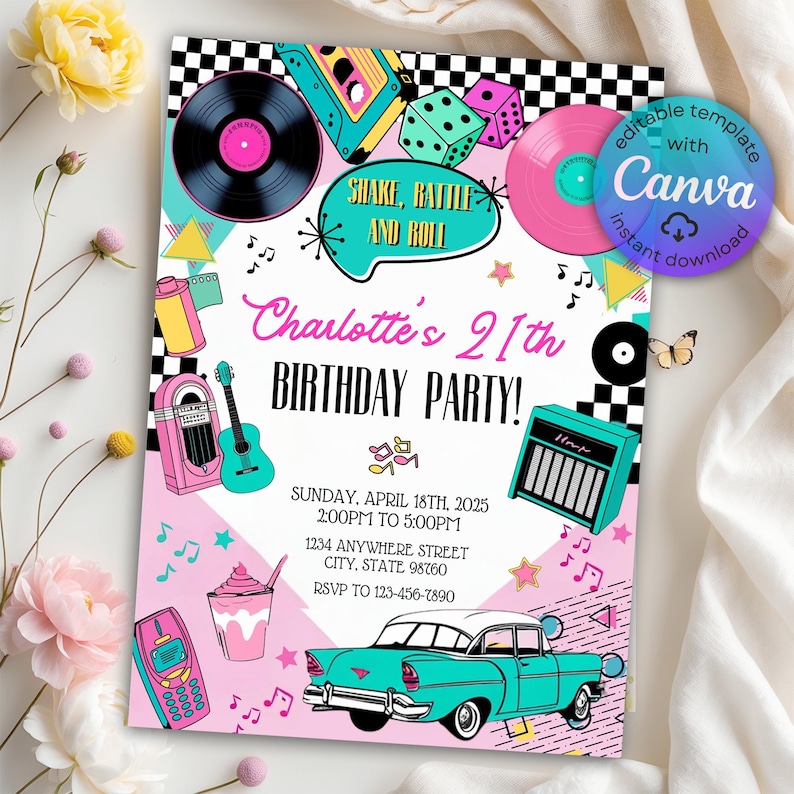 Editable Fifties Birthday Invitation, 50 and Fabulous, 1950s Retro ...