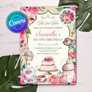 Editable Tea Party Birthday Invitation, Par-tea Invitation, Tea Party ...