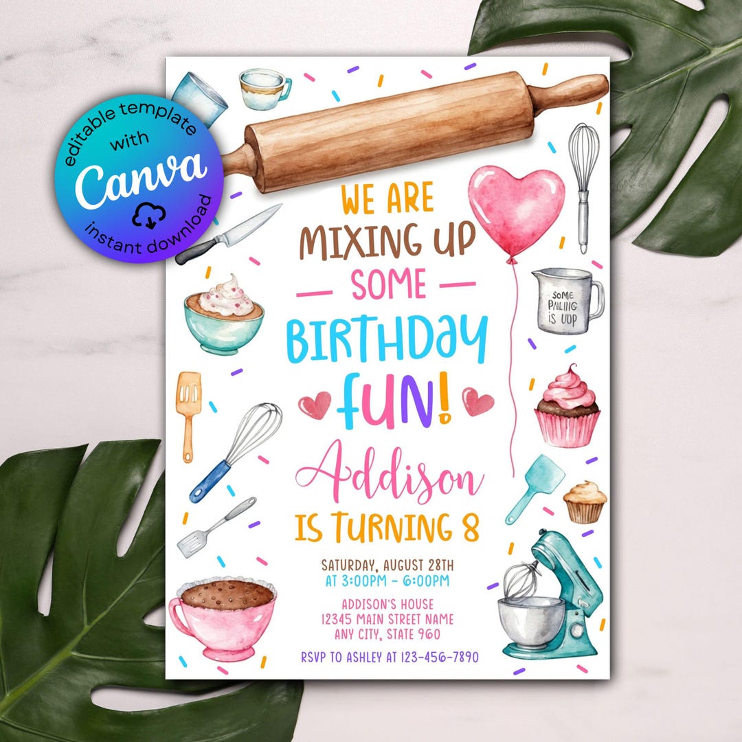 Baking Party Invitation, Baking Birthday Invitation, Chef Cooking Party ...