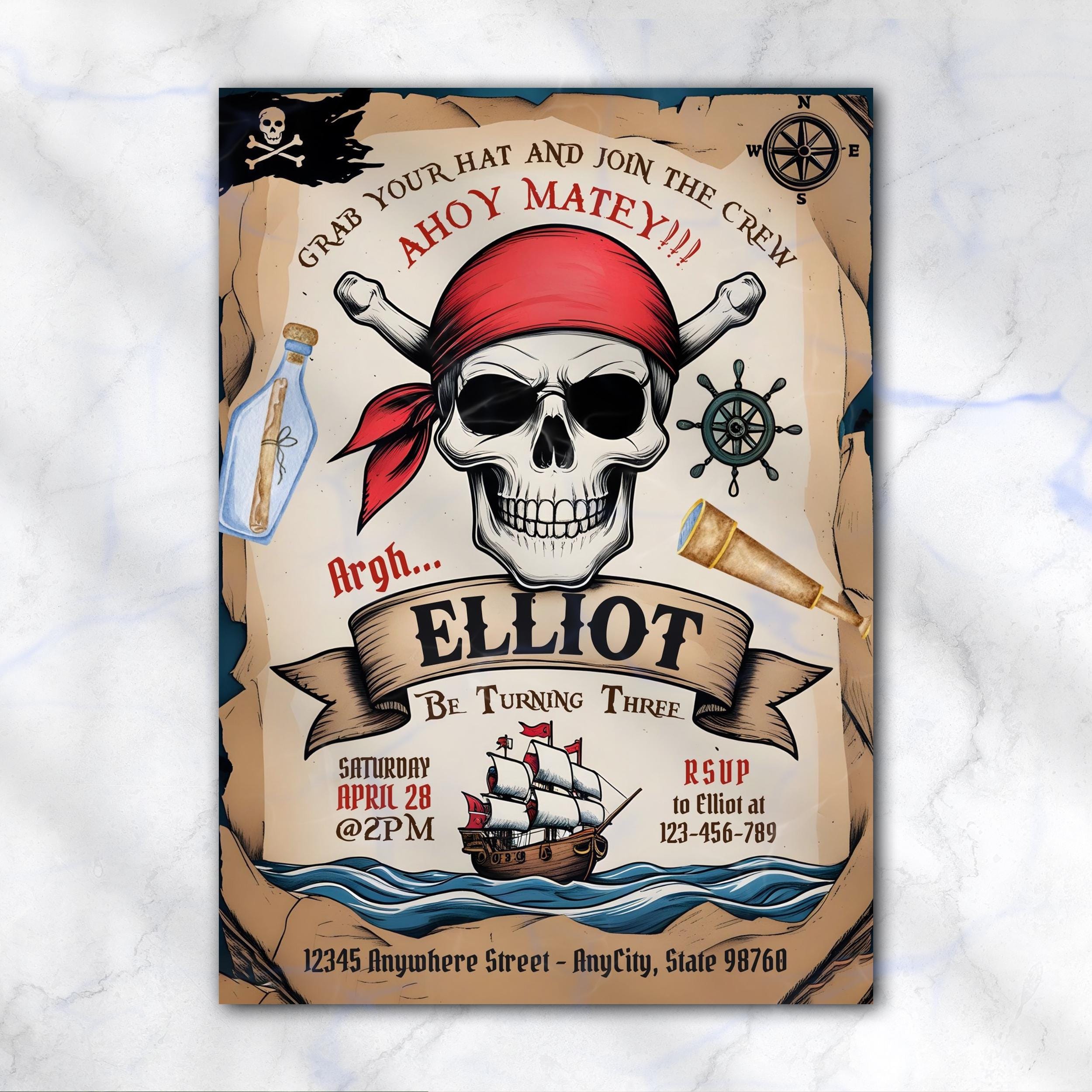 Editable Pirate Birthday Invitation, Pirate Invitation, Pirate Party ...