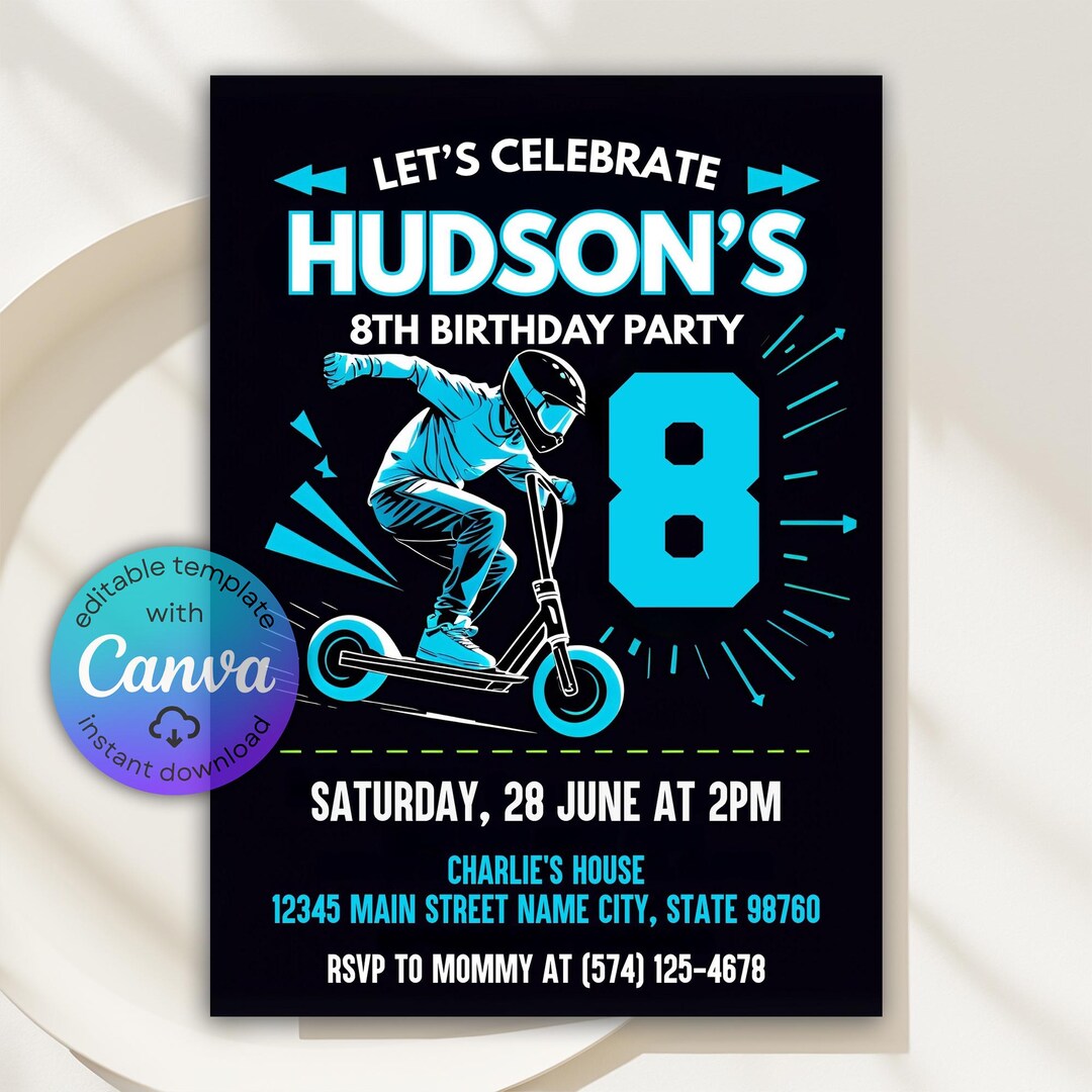 Skate Park Scooter Invitation, Scooter Birthday Invitation, Scooter ...