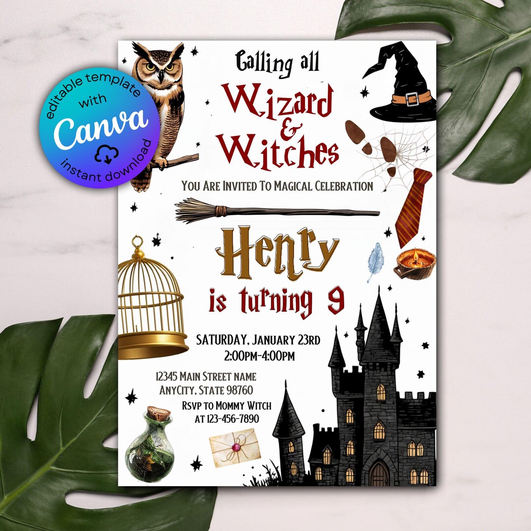 Editable Magical Invitation, Wizards Witches Birthday Invitation, Magic ...
