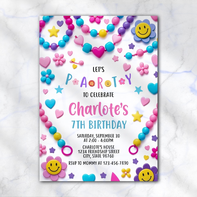 Editable Friendship Bracelet Birthday Invitation, BFF Birthday Invite ...