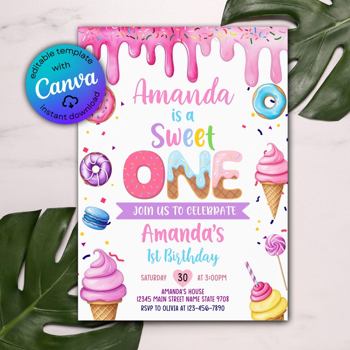 Editable Sweet One Birthday Invitation, Sweet One Invitation, 1st ...