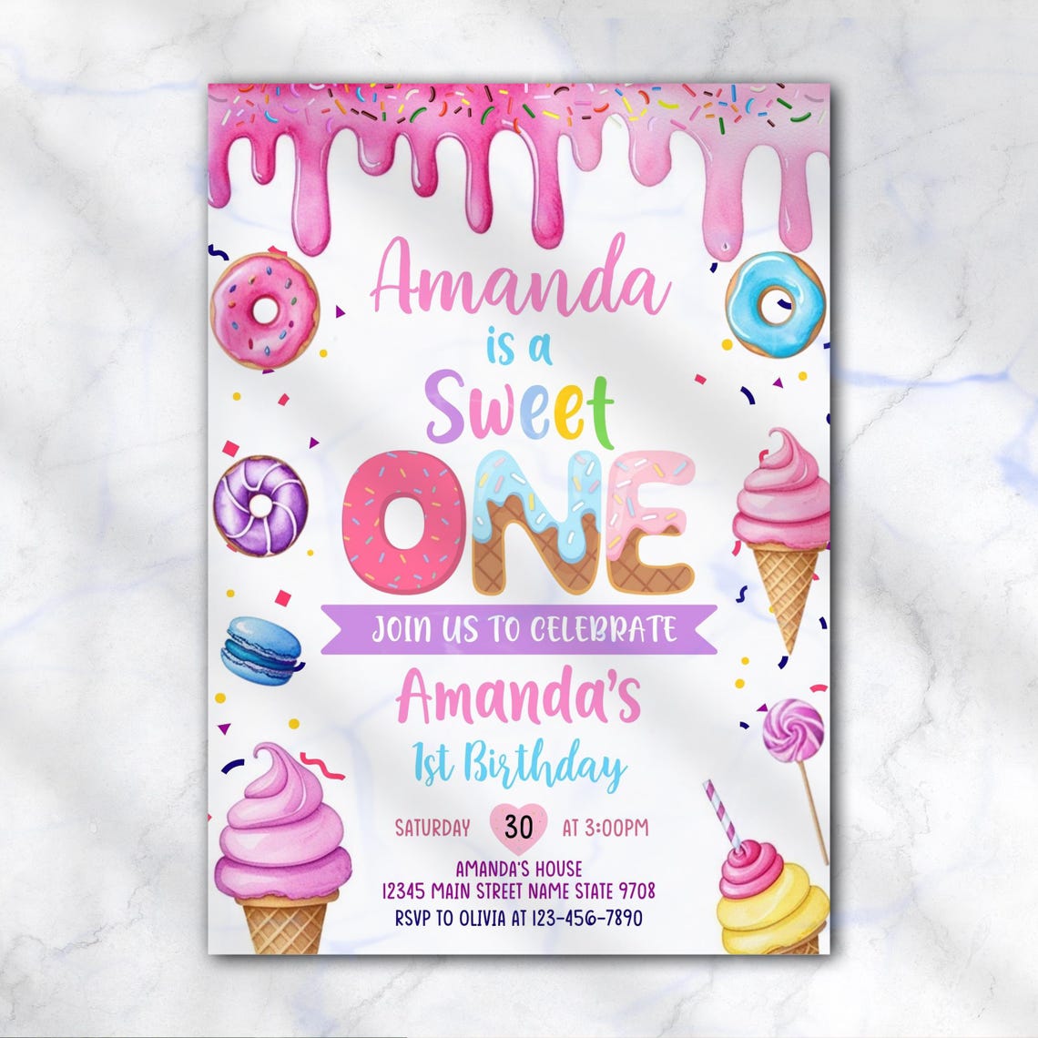 Editable Sweet One Birthday Invitation, Sweet One Invitation, 1st ...