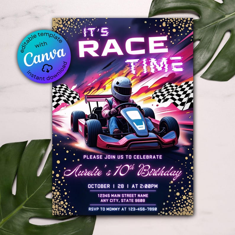 Girls Go Kart Birthday Invitation, Go Kart Invitation, Go Kart Girls ...
