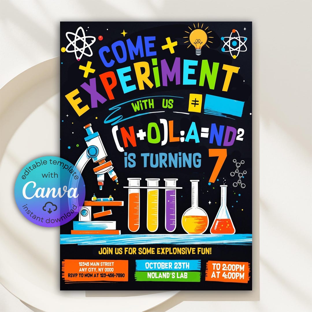 Editable Science Birthday Invitation, Science Experiment Birthday ...