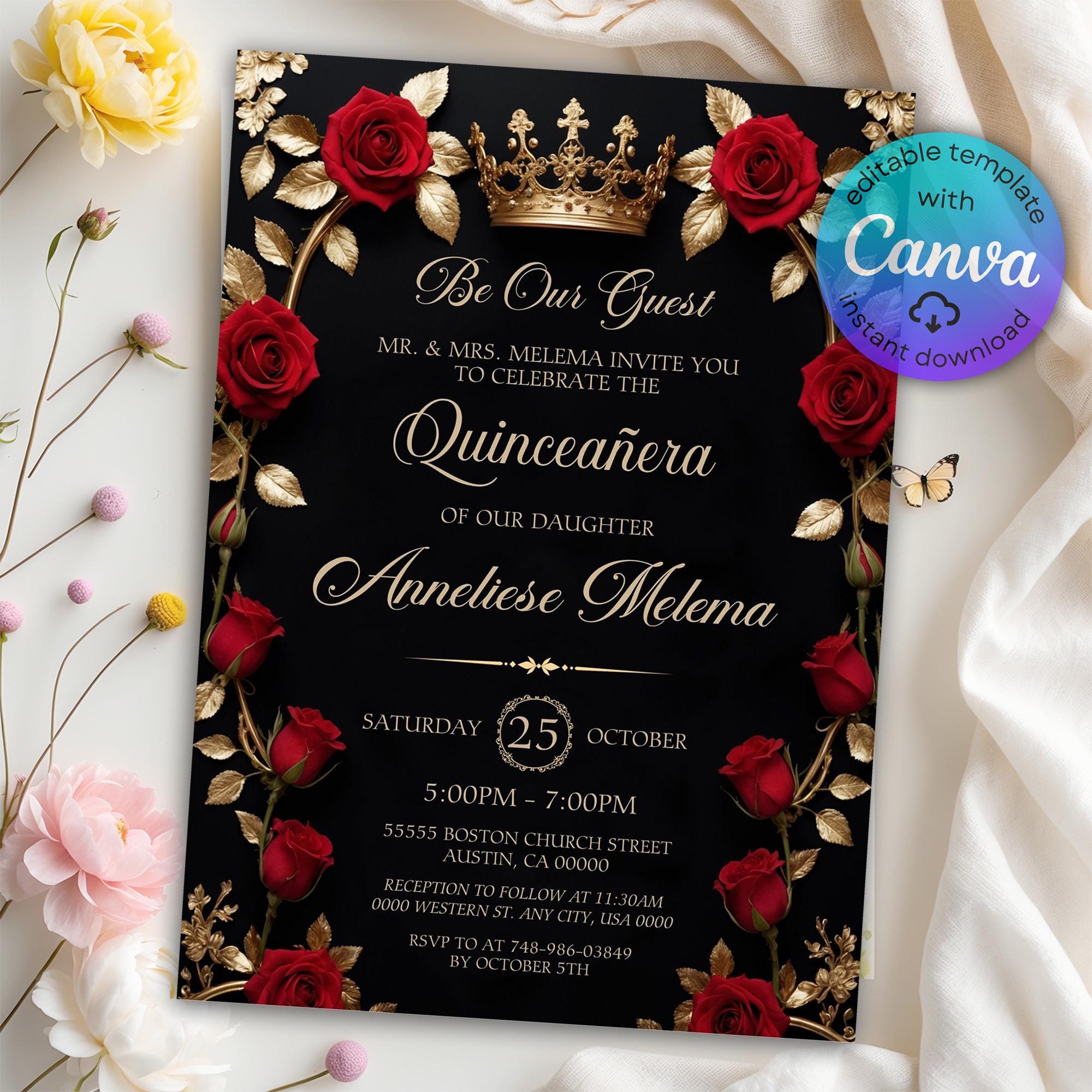 Editable Quinceañera Invitation, Mis Quince Invitation, Quinceanera ...