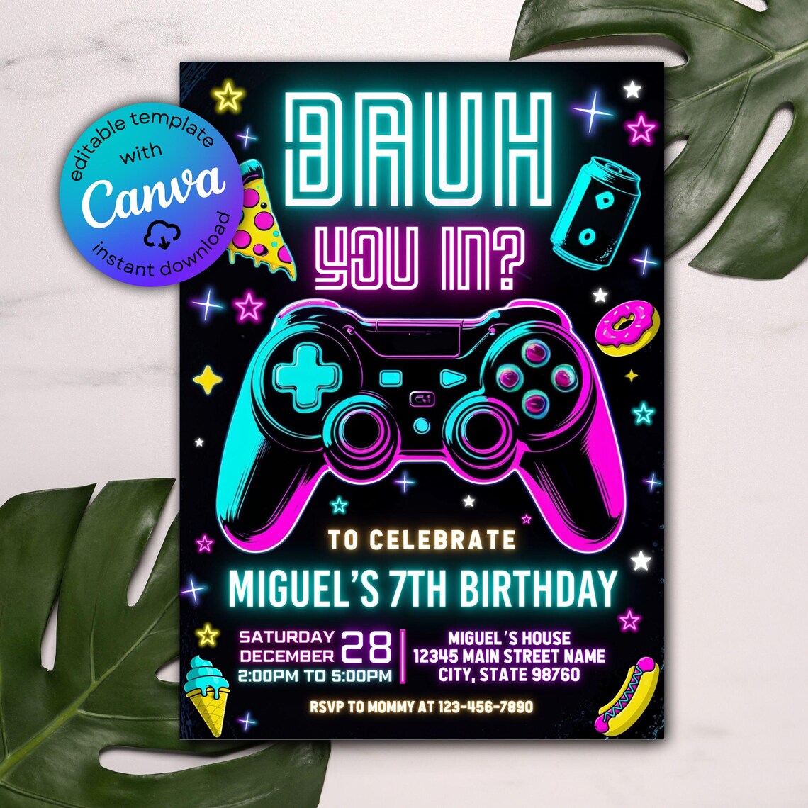BRUH YOU IN? Neon Gamer Birthday Invitation, Bruh Neon Invitation, Boy ...