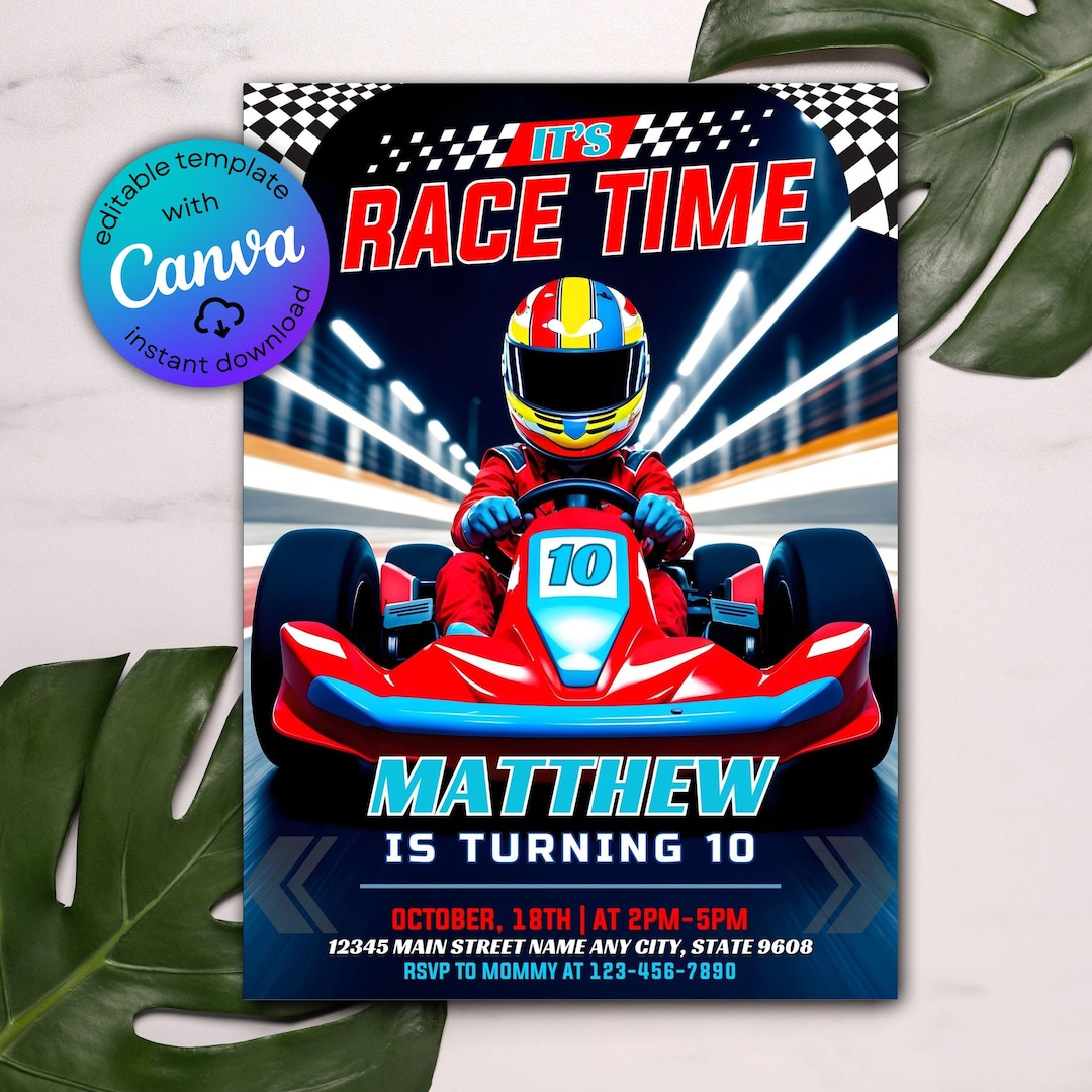 Go Kart Birthday Invitation, Go-kart Invitation, Go Kart Party Invite ...