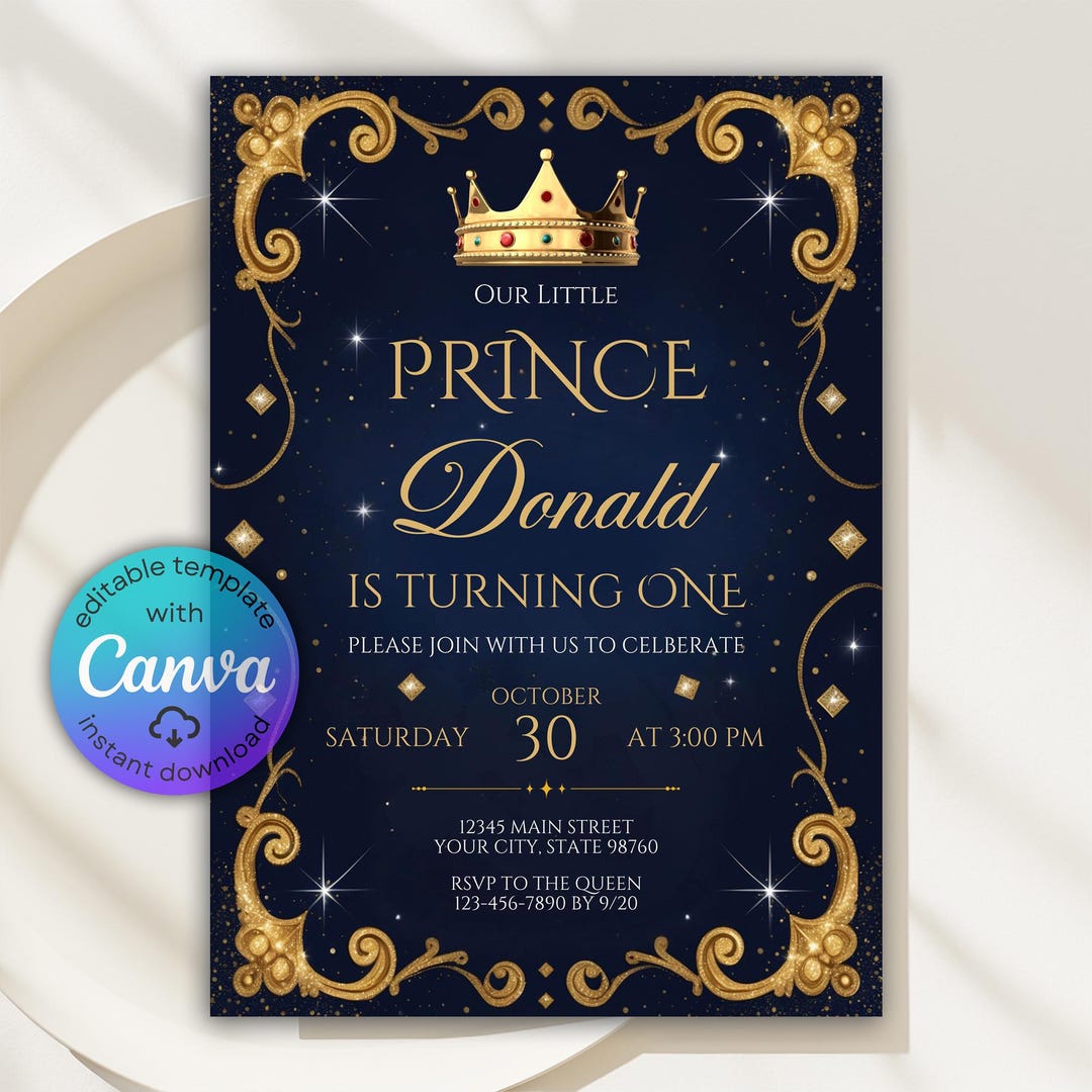 Editable Little Prince Royal Birthday Invitation, King Prince Birthday ...