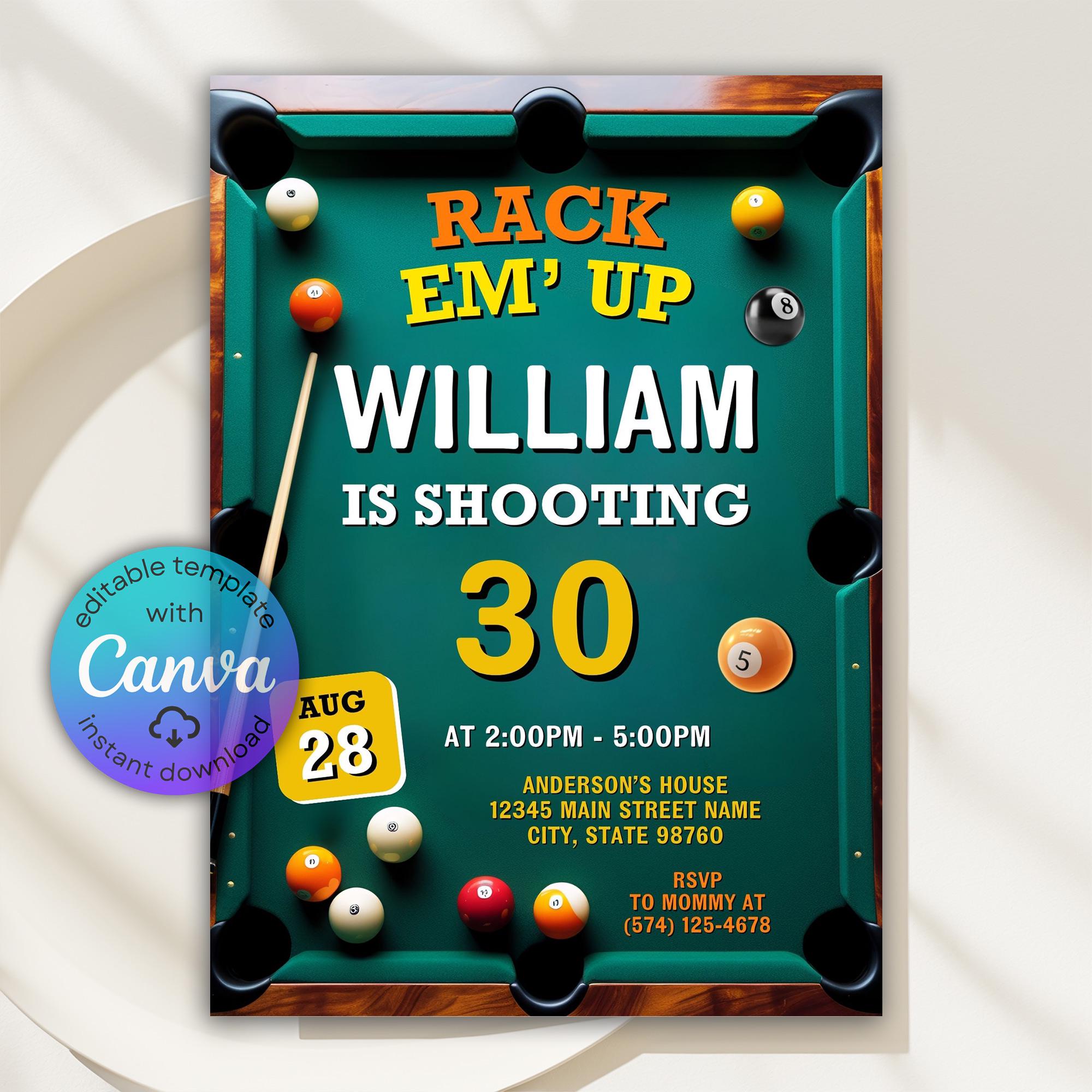 Snooker Pool Billiards Birthday Invitation, Billiards Invitation ...