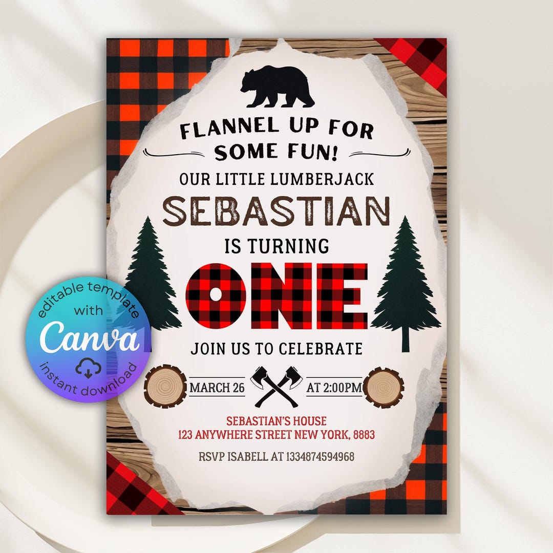 Lumberjack First Birthday Invitation, Lumberjack Invitation, Lumberjack ...