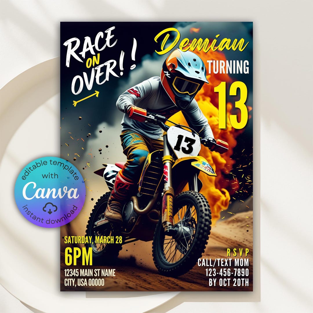 Motocross Birthday Invitation, Dirt Bike Invitation, Motocross ...