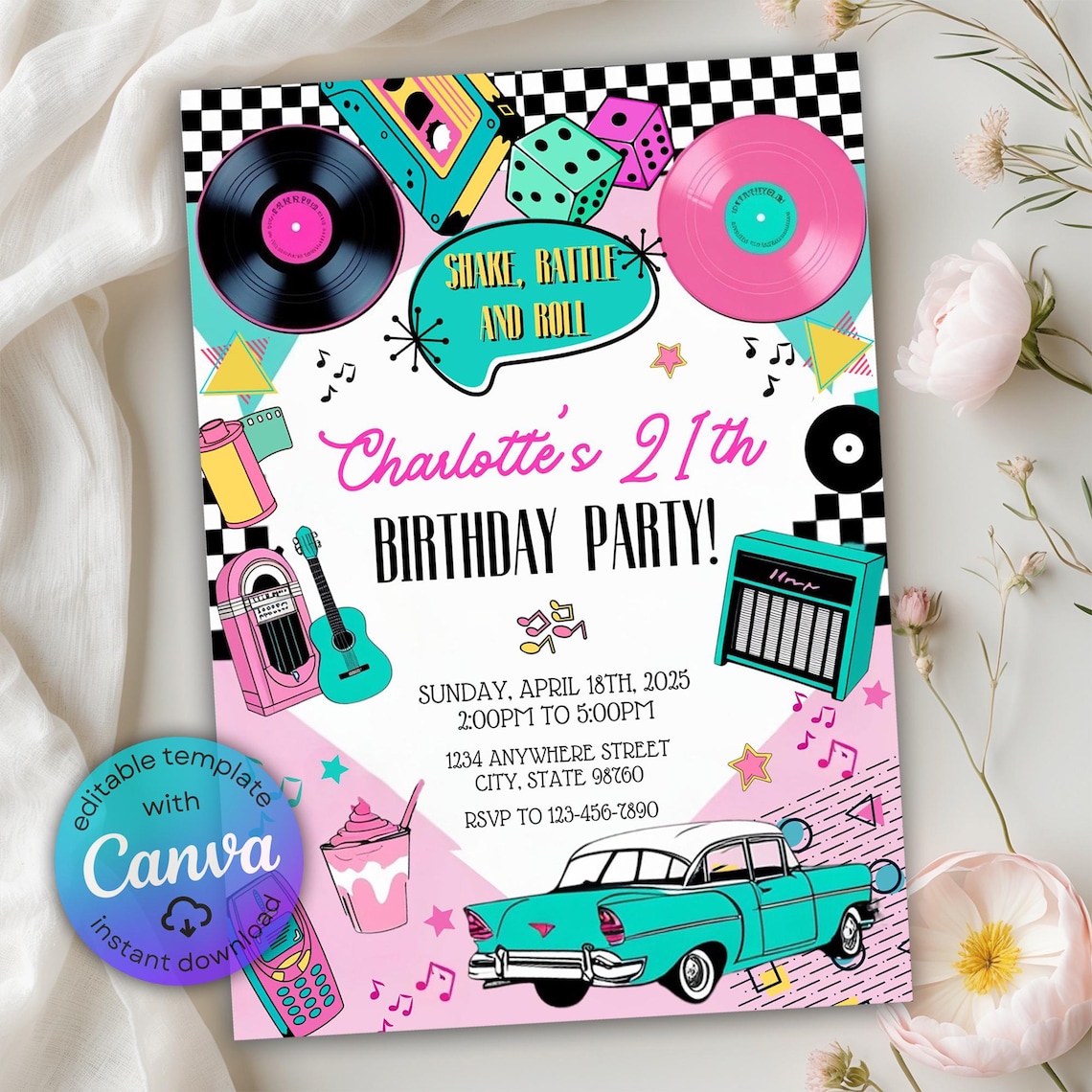 Editable Fifties Birthday Invitation, 50 and Fabulous, 1950s Retro ...