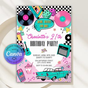 Editable Fifties Birthday Invitation, 50 and Fabulous, 1950s Retro ...