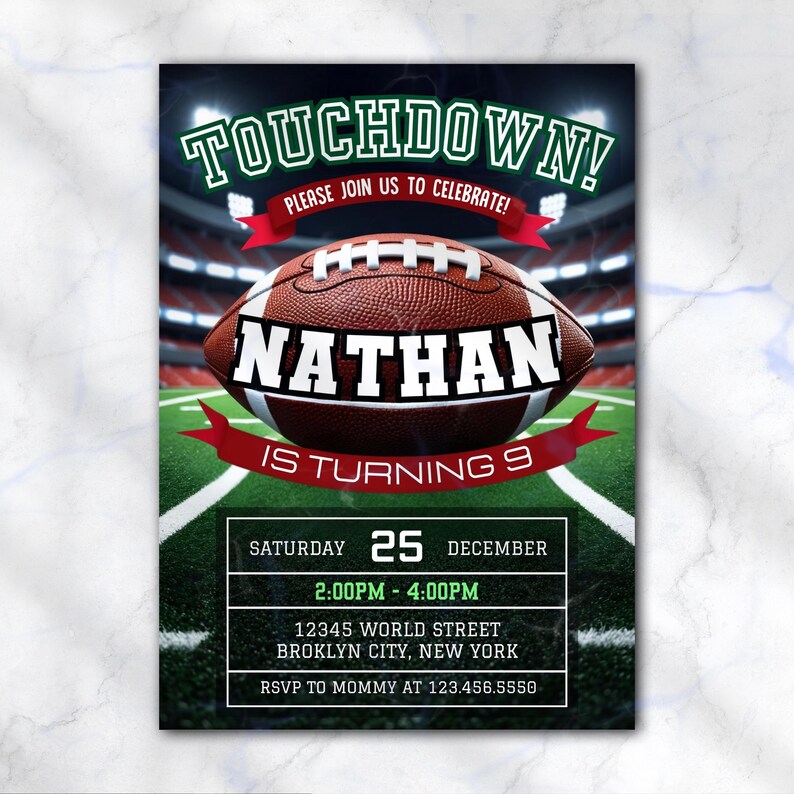 Editable Football Birthday Invitation, Sports Party Invite, Touchdown ...