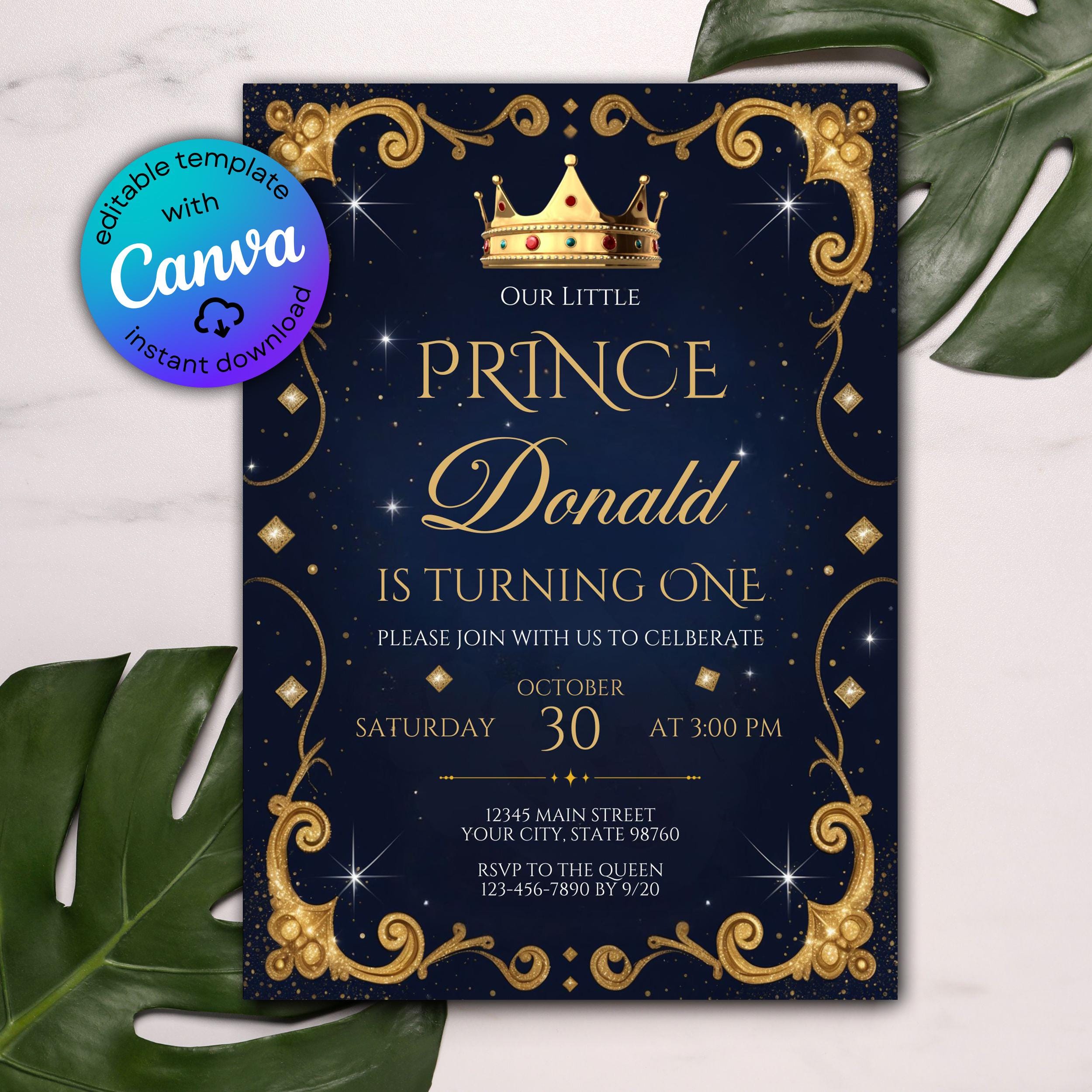 Editable Little Prince Royal Birthday Invitation, King Prince Birthday ...