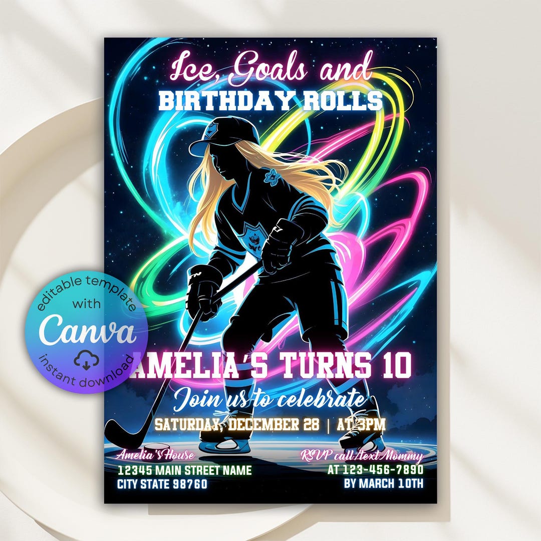 Ice Hockey Birthday Party Invitation, Ice-skating Invite, Double Sided ...