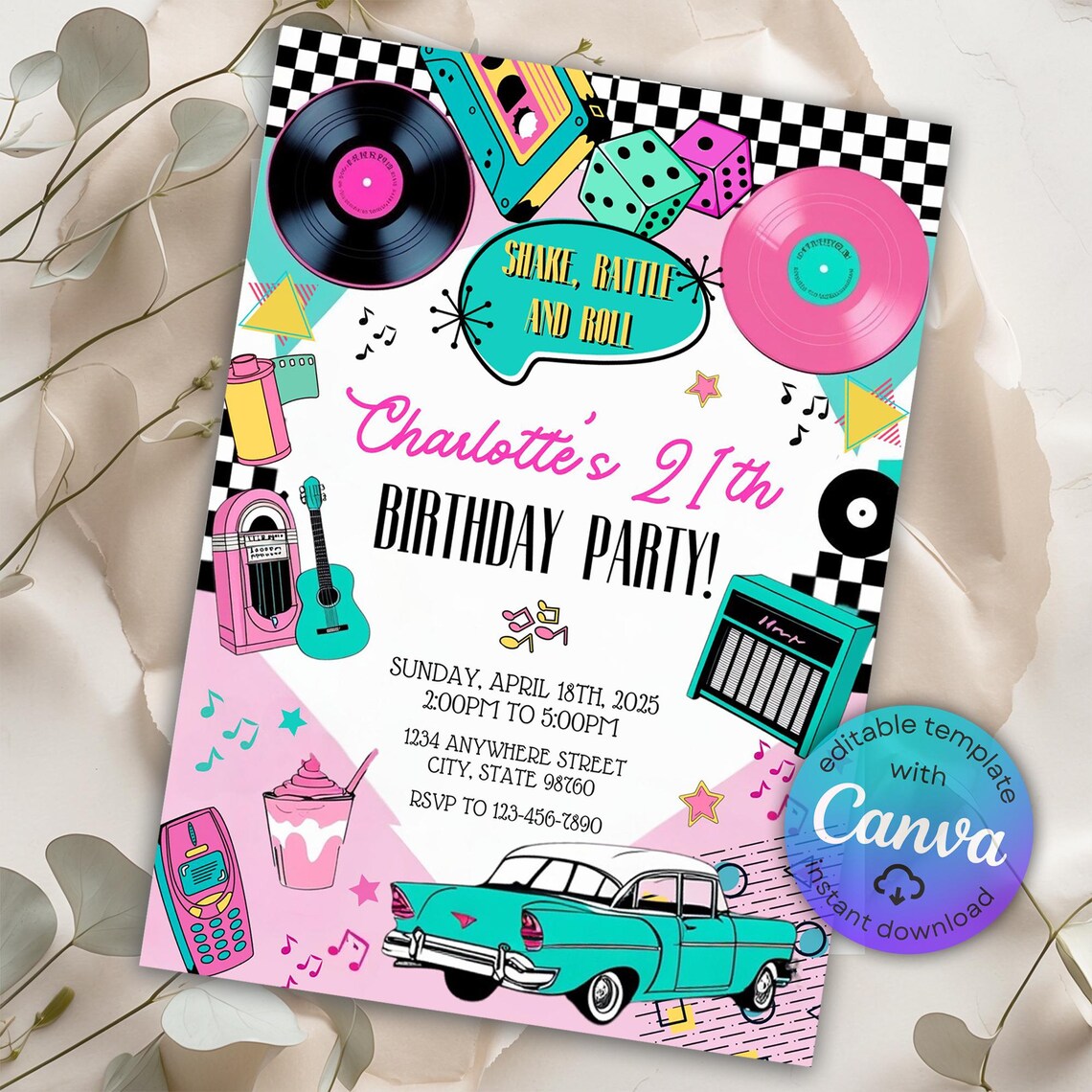 Editable Fifties Birthday Invitation, 50 and Fabulous, 1950s Retro ...