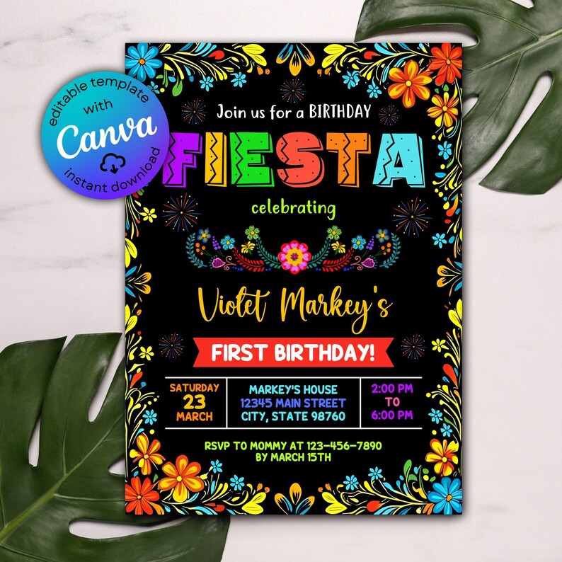 Editable Fiesta Birthday Invitation, Fiesta Invitation, Mexican Papel ...