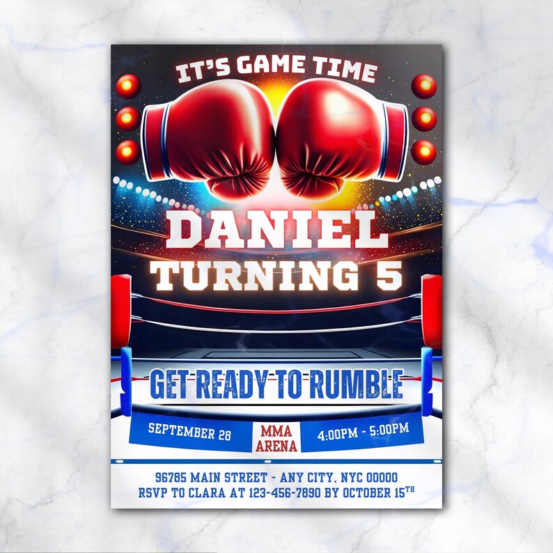 Boxing Birthday Invitation, Wrestling Birthday Invitation, Boxing Theme ...