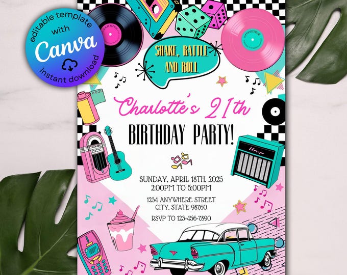 50s Retro Diner Party Invitation | Editable & Printable Sock Hop Fifties Inspired Birthday ...