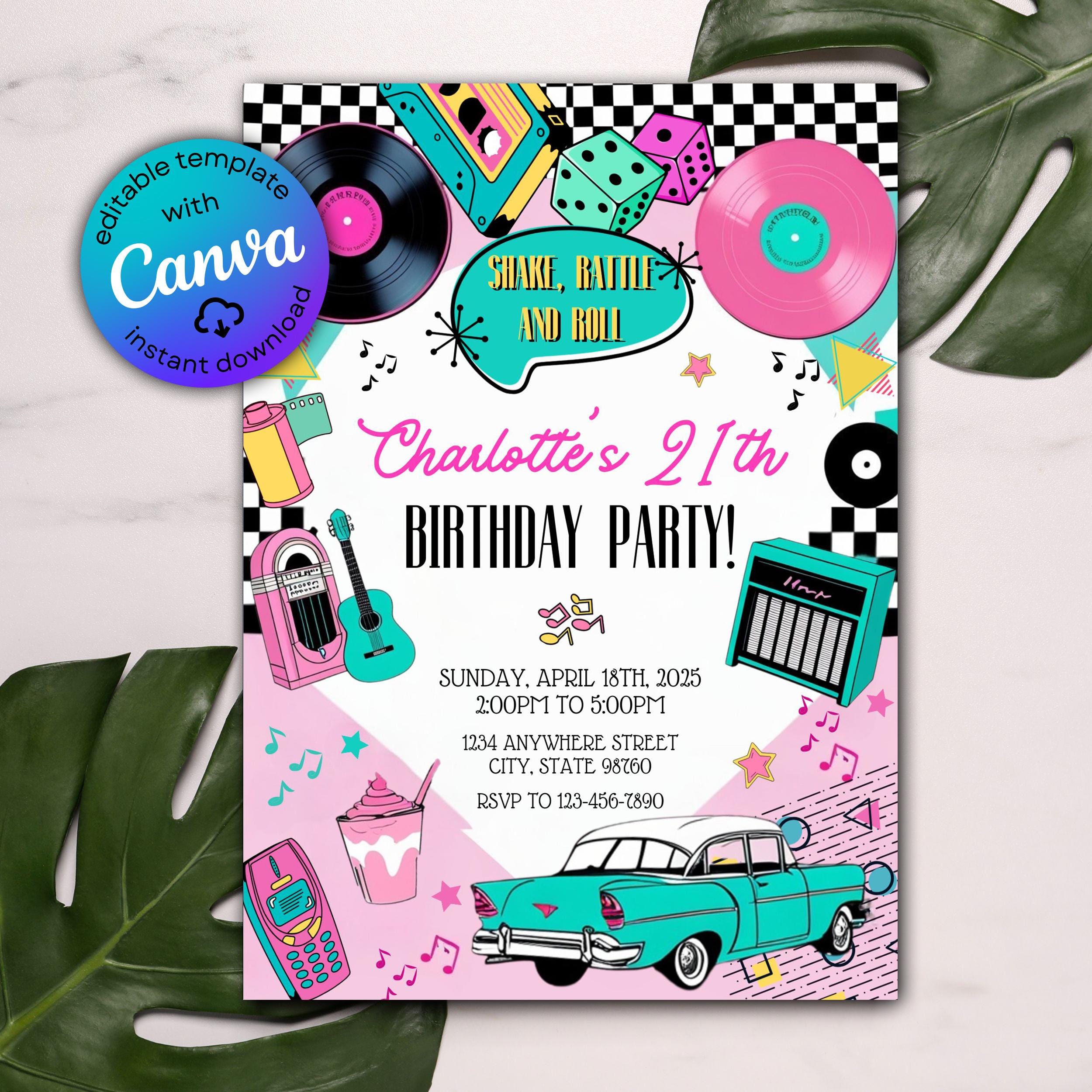 Editable Fifties Birthday Invitation, 50 and Fabulous, 1950s Retro ...