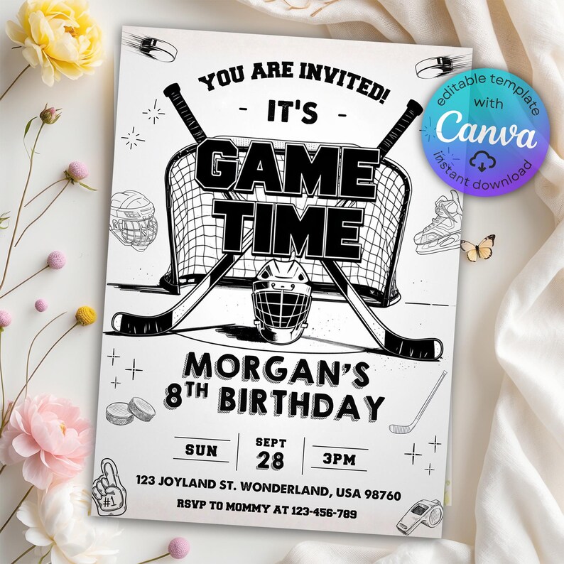 Ice Hockey Birthday Invitation, Sport Party Invite, Double Sided Winter ...