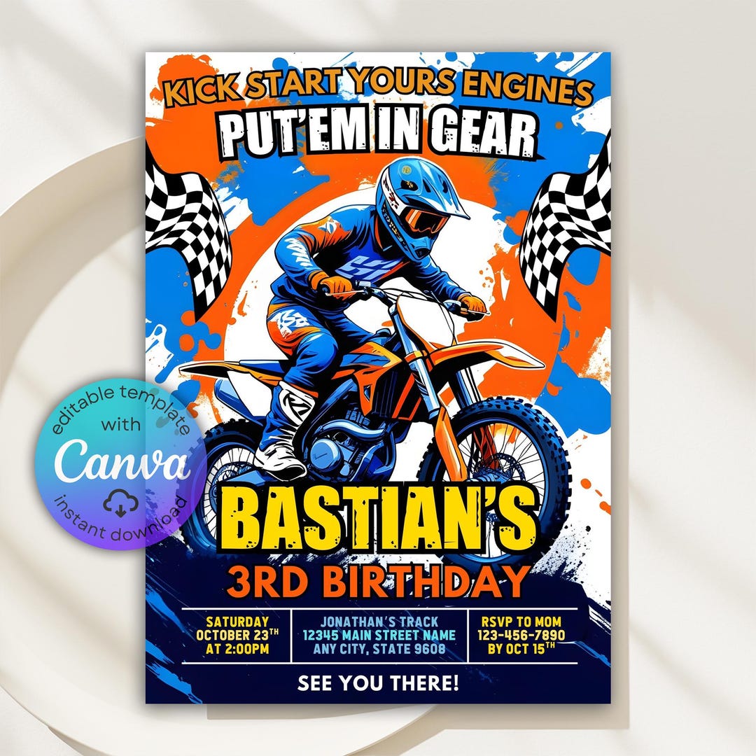 Dirt Bike Birthday Invitation, Motocross Invitation, Motorbike Invite ...