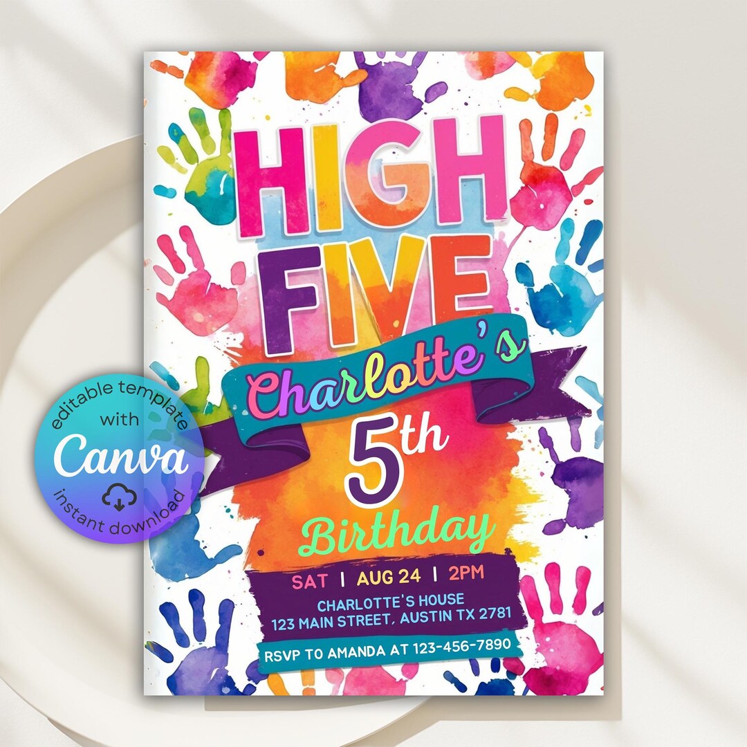 Handprint High Five Invitation, Hi Five 5th Birthday, Hi Five Invite ...