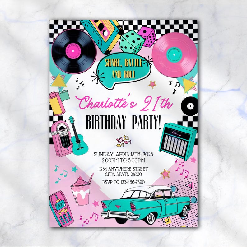 Editable Fifties Birthday Invitation, 50 and Fabulous, 1950s Retro Party Invite, Sock Hop ...